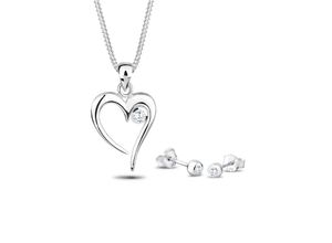 4050878316433 - Schmuckset ELLI Herz Solitär Zirkonia In Love 925 Sterling Silber Schmuck-Sets Gr OneSize mit Stein weiß (weiß weiß) Damen Brautschmuck