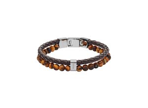 4013496240122 - Armband FOSSIL VINTAGE CASUAL JF03118040 Armbänder Gr Edelstahl-Leder braun (edelstahlfarben braun braun) mit Tigerauge