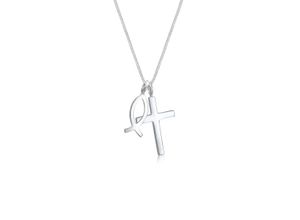 4050878570972 - Kette mit Anhänger ELLI Kreuz Fisch Symbol Religion 925 Silber Halsketten Gr 45 ohne Stein Silber 925 (Sterlingsilber) Länge 45 cm silberfarben (silber) Damen Ketten mit Anhänger