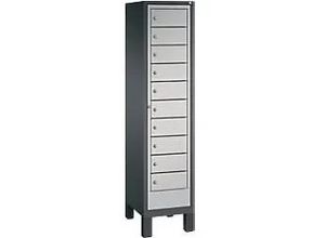 4061261663348 - C+P Wäsche-Sammelschrank Evolo H1850xB420xT500mm Korpus Schwarzgrau Fronten Weißaluminium 1 Abteil mit 10 Fächern