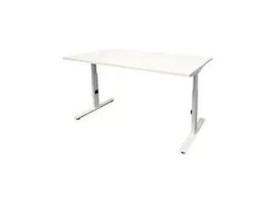 8719756006847 - Linesto Plus Höhenverstellbar Sitz-Stehschreibtisch Rechteckig Weiß T-Fuß 1400 (B) x 800 (T) x 655 (H) mm Melamin