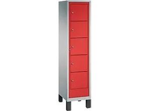 4061261651345 - C+P Wäsche-Sammelschrank Evolo H1850xB420xT500mm Korpus Weißaluminium Fronten Feuerrot 1 Abteil mit 5 Fächern