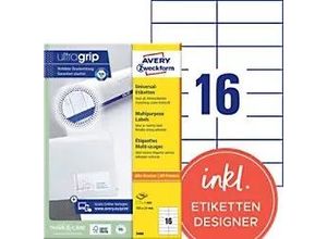 4004182034842 - 3484 Universal-Etiketten A4 mit ultragrip Adressaufkleber 105 x 37 mm 100 Bogen 1600 Etiketten weiß - Avery Zweckform