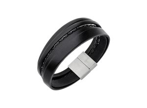 4061861057769 - Lederarmband JOBO Armbänder Gr Edelstahl-Leder silberfarben (edelstahlfarben) Herren Lederarmbänder 5-reihig Leder und Edelstahl 21 cm