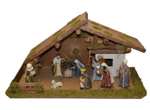 4251020760337 - Krippe ALFRED KOLBE Krippenstall braun WeihnachtskrippenB55cm H27cm T25cm Holz mit 11 cm Poly-Figuren 11tlg B55cm H27cm T25cm