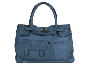 4262427390515 - Shopper SAMANTHA LOOK Damen Gr B H T 41cm x 29cm x 16cm onesize blau Leder leicht glänzend unifarben Taschen echt Leder Made in Italy