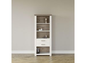 8581741246428 - Regal York weiß (weiß eiche hell) B75cm H175cm T42cm MDF SET ONE BY MUSTERRING Regale Typ 11 mit 2 Schubkästen Beleuchtung optional B 75 x H 175 cm
