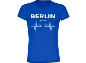4068859031961 - multifanshop Damen T-Shirt - Berlin blau - Herzschlag - Druck weiß - Frauen