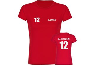 4068859449773 - multifanshop Damen T-Shirt - Albanien - Trikot Nummer 12 - Druck weiß - Frauen