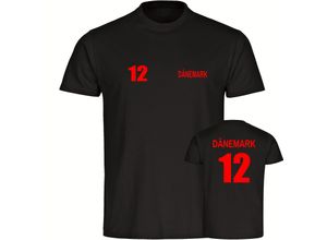 4068859217655 - multifanshop Herren T-Shirt - Dänemark - Trikot Nummer 12 - Druck rot - Männer