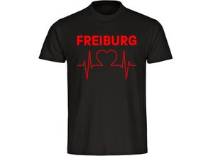 4068859107161 - multifanshop Herren T-Shirt - Freiburg - Herzschlag - Druck rot - Männer