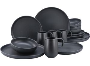 4045486229787 - Kombiservice CREATABLE Geschirr-Set Uno Black Geschirr-Sets Gr 16 tlg schwarz Geschirr-Sets für 4 Personen Service schwarz seidenmatte Spezialglasur M16 Teile