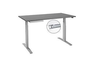 4251898813869 - Schreibtisch elektrisch höhenverstellbar T-Fuß B 1600 x T 800 x H 645-1290 mm graphit weißaluminium + Kabelkanal Zubehörschublade