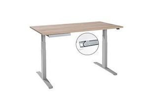 4251898813876 - Schreibtisch elektrisch höhenverstellbar T-Fuß B 1600 x T 800 x H 645-1290 mm Wildeiche weißaluminium + Kabelkanal Zubehörschublade