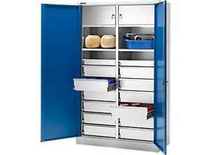 4051273644350 - Select Materialschrank MS 2509 mit 14 Schubladen mit Tresorfach B 950 x T 500 x H 1935 mm Feinblech weißaluminium enzianblau