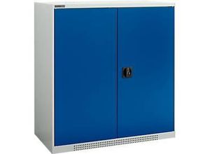 4051273768445 - Genius Flügeltürenschrank FS Stahl mit Belüftungslöchern B 1055 x T 520 x H 1105 mm 3 OH Lichtgrau Enzianblau bis 300 kg