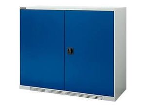 4051273768384 - Genius Flügeltürenschrank FS Stahl mit Belüftungslöchern B 1343 x T 520 x H 1105 mm 3 OH Lichtgrau Enzianblau bis 450 kg