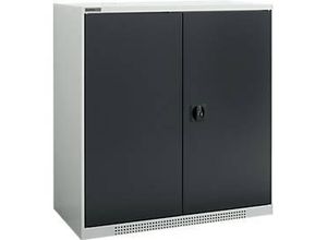 4051273768452 - Genius Flügeltürenschrank FS Stahl mit Belüftungslöchern B 1055 x T 520 x H 1105 mm 3 OH Lichtgrau Anthrazitgrau bis 300 kg