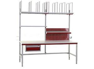 4030177063900 - Packtisch-Set manuell höheneinstellbar BxTxH 2000x800x690-960 mm weißaluminium rubinrot Set 1