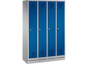 4063332706879 - Garderobenspind Evolo S 3000 Stahl m Sockel 4 Abteile m jew B 300 mm Zylinderschloss weißaluminium RAL 9006 enzianblau RAL 5010