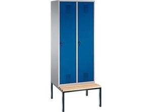 4063332637036 - Garderobenspind Evolo S 3000 Stahl m untergeb Sitzbank 2 Abteile m jew B 400 mm Sicherheitsdrehriegelverschluss weißaluminium RAL 9006 enzianblau RAL 5010