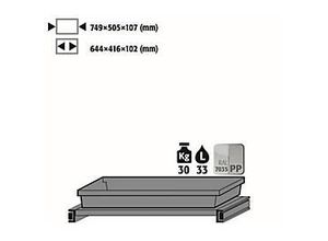 4250101139222 - Tablarauszug Abz für asecos Chemikalienschränke der CS und CX Serie Stahlblech Polypropylen lichtgrau B 749 x T 505 x H 107 mm 22 l bis 30 kg