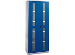 4051273769251 - Genius Flügeltürenschrank FS Stahl Sichtfenster Lüftungslöcher B 810 x T 520 x H 1950 mm 5 OH Weißalu Enzianblau bis 300 kg