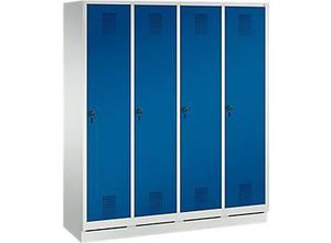 4025314353174 - C+P Garderobenschrank Evolo H1800xB1590xT500mm Korpus Lichtgrau Türen Enzianblau Abteile 4 Abteilbreite 400 Fächer 4 Sicherheits-Drehriegel