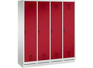 4025314353433 - C+P Garderobenschrank Evolo H1800xB1590xT500mm Korpus Lichtgrau Türen Rubinrot Abteile 4 Abteilbreite 400 Fächer 4 Sicherheits-Drehriegel