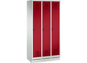 4025314345407 - C+P Garderobenschrank Evolo H1800xB900xT500mm Korpus Lichtgrau Türen Rubinrot Abteile 3 Abteilbreite 300 Fächer 3 Sicherheits-Drehriegel