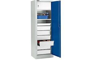 4051273644121 - Select Materialschrank MS 2506 mit 7 Schubladen mit Tresorfach B 600 x T 500 x H 1935 mm Feinblech lichtgrau enzianblau