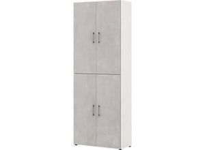 4050211981793 - Home Office Aktenschrank TEMPIO aus Holz 4 Türen 6 OH B 800 x T 340 x H 2130 mm weiß Beton