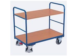 4035694009097 - Etagenwagen Stahl MDF-Platte Enzianblau Buche-Dekor 2 Etagen 1200 x 800 mm EasySTOP bis 250 kg