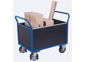 4035694008724 - Vierwandwagen Stahl Siebdruckplatte Enzianblau Dunkelbraun L 1595 x B 750 mm herausnehmbare Längswände Vollgummi-Rollen mit EasySTOP 1000 kg