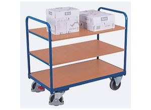 4035694000650 - Etagenwagen Stahl MDF-Platte Enzianblau Buche-Dekor 3 Etagen 850 x 500 mm EasySTOP bis 250 kg