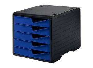 7612176089937 - Schubladenbox styro® styroswing  5 Schübe Auszugsperre & Griffmulde stapelbar B 270 x T 340 x H 255 mm Polystyrol schwarz-blau