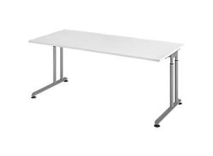 4032062183502 - Schreibtisch Breno manuelle Höheneinstellung horizontaler Kabelkanal B 1800 x T 800 x H 680-820 mm Spanplatte & Stahl Weiß Silber