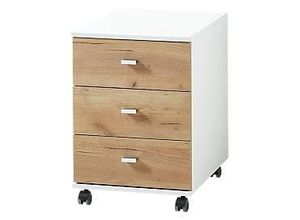 4005949415171 - Rollcontainer Lioni ideal für das Homeoffice aus Holz 3 Schübe Steggriffe B 400 x T 490 x H 570 weiß Eiche-Navarra