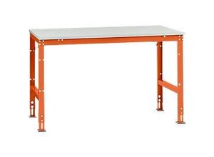 4045916070194 - AU40612001 Arbeits-Grundtisch UNIVERSAL Standard mit Melaminplatte BxTxH = 1500 x 1000 x 760-870 mm Rotorange (RAL 2001)