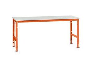 4045916107647 - AU41212001 Arbeits-Grundtisch UNIVERSAL Standard mit Melaminplatte BxTxH = 2000 x 1000 x 760-870 mm Rotorange (RAL 2001)