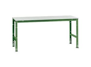 4045916070873 - AU41216011 Arbeits-Grundtisch UNIVERSAL Standard mit Melaminplatte BxTxH = 2000 x 1000 x 760-870 mm Resedagrün (RAL 6011)