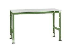 4045916070149 - AU40516011 Arbeits-Grundtisch UNIVERSAL Standard mit Melaminplatte BxTxH = 1500 x 800 x 760-870 mm Resedagrün (RAL 6011)