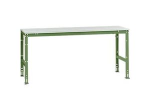 4045916070781 - AU41116011 Arbeits-Grundtisch UNIVERSAL Standard mit Melaminplatte BxTxH = 2000 x 800 x 760-870 mm Resedagrün (RAL 6011)