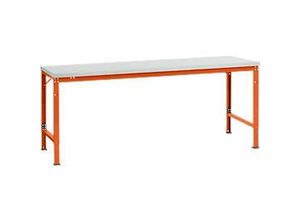 4045916138467 - AU71212001 Arbeits-Grundtisch UNIVERSAL Spezial mit Melaminplatte BxTxH = 2000 x 1000 x 722-1022 mm Rotorange (RAL 2001)