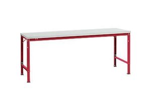 4045916140613 - AU71273003 Arbeits-Grundtisch UNIVERSAL Spezial mit Kunststoffplatte BxTxH = 2000x1000x722-1022 mm Rubin-Rot