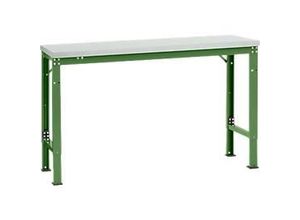 4045916137736 - AU70516011 Arbeits-Grundtisch UNIVERSAL Spezial mit Melaminplatte BxTxH = 1500 x 800 x 722-1022 mm Resedagrün (RAL 6011)