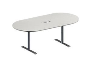 4251898817300 - Genius Konferenztisch MODENA FLEX 3-fach Anschluss Oval T-Fuß Rundrohr B 2000 x T 1000 x H 650-850 mm lichtgrau weißalu