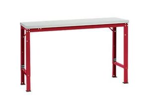 4045916137699 - AU70513003 Arbeits-Grundtisch UNIVERSAL Spezial mit Melaminplatte BxTxH = 1500 x 800 x 722-1022 mm Rubin-Rot