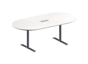 4251898817416 - Genius Konferenztisch MODENA FLEX 3-fach Anschluss Oval T-Fuß Rundrohr B 2000 x T 1000 x H 650-850 mm weiß weißalu