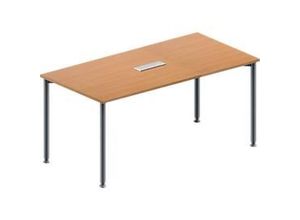 4251898815566 - Genius Konferenztisch 3-fach Tischanschlussfeld Rechteck 4-Fuß Rundrohr B 1600 x T 800 x H 720-840 mm Buche weißaluminium RAL 9006